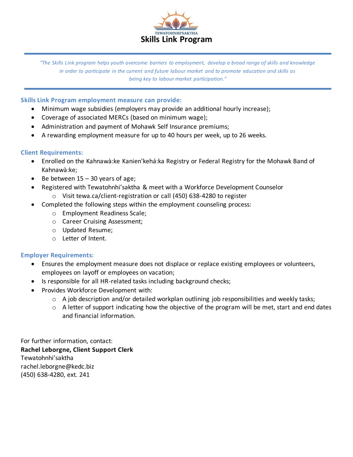 Skills Link Program (SLP) - Tewa