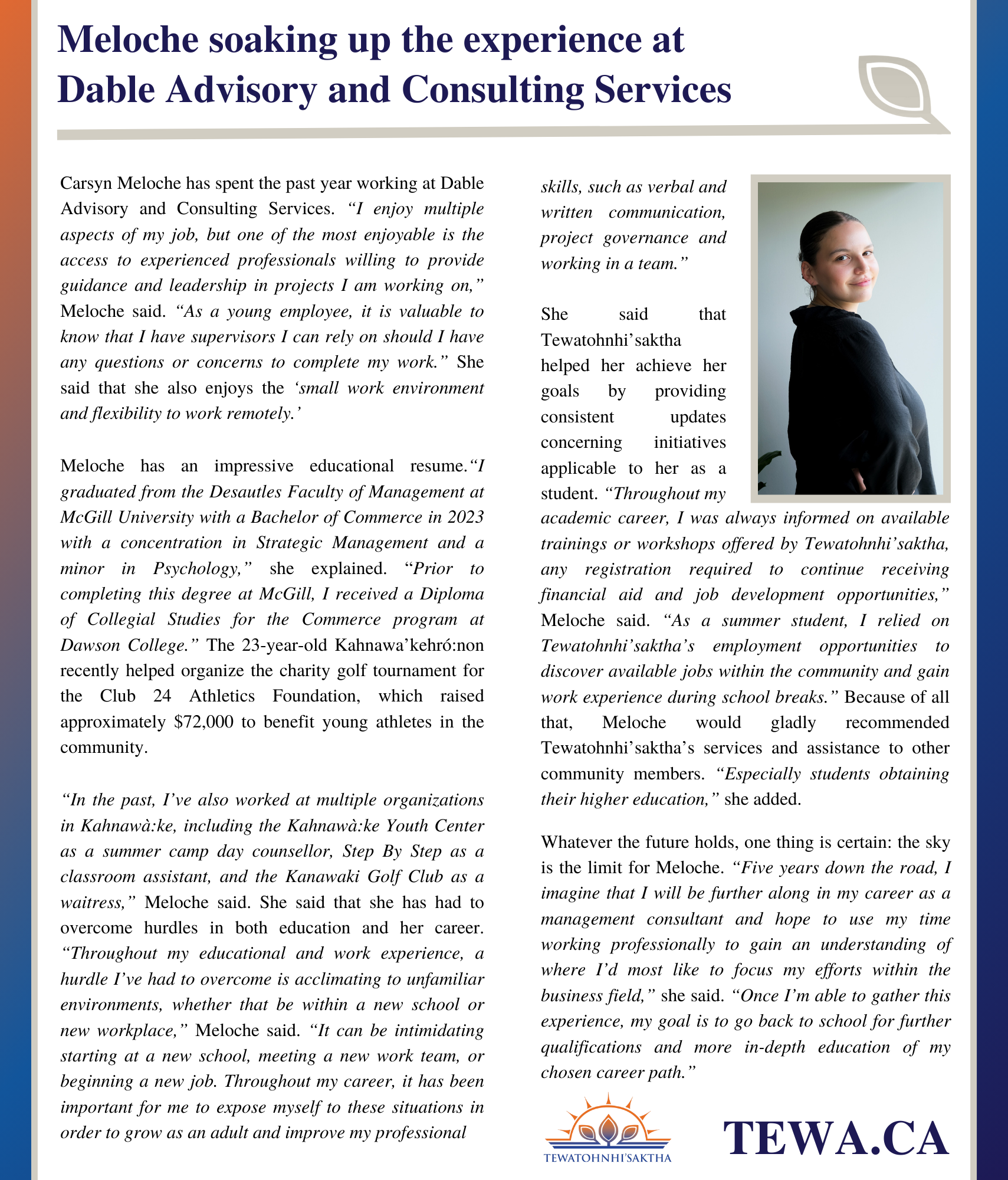 Meloche soaking up the experience at Dable Advisory and Consulting ...